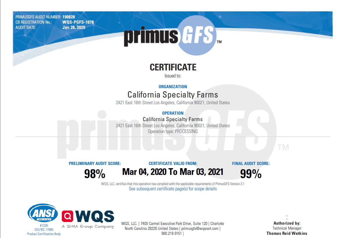 Food Safety - California Specialty Farms
