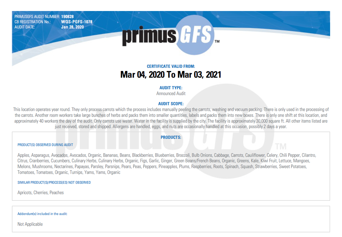 Food Safety - California Specialty Farms